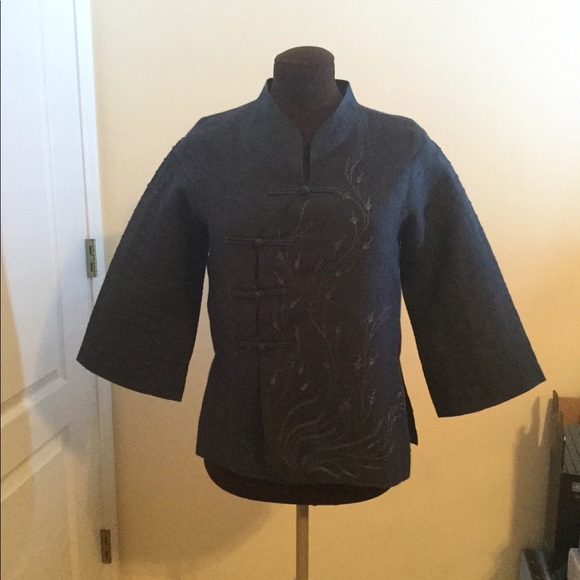 Tops | Dark Blue Embroidered Chinese Style Shirt | Poshmark